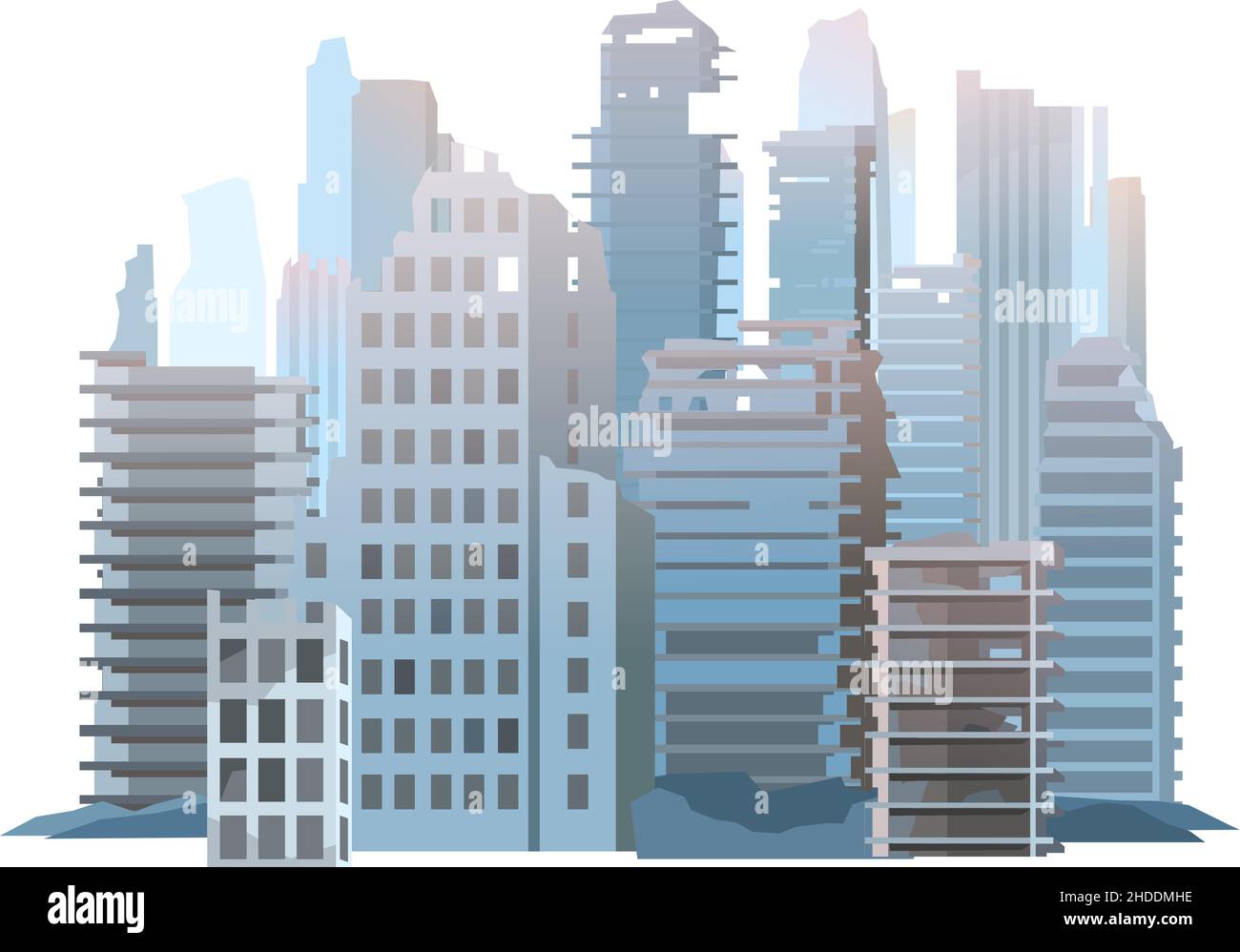 Ruined downtown of city. Illustration isolated on white background ...
