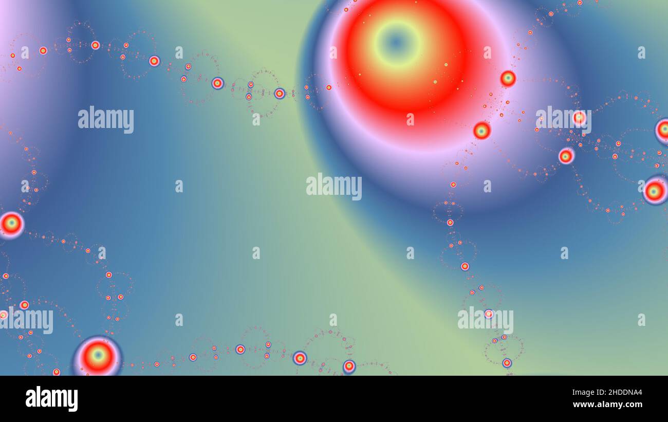 A red dot abstract oval-shaped random figures on a green background ...