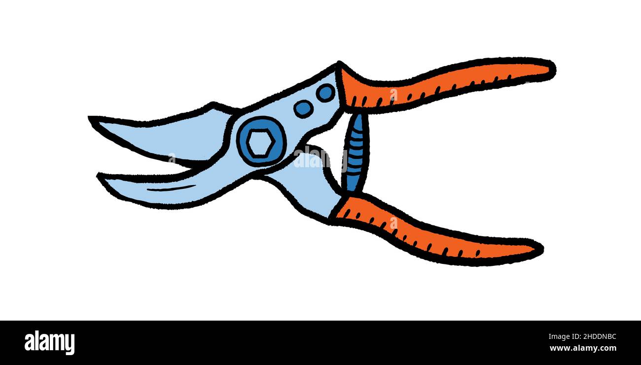 Pruning shears cartoon style. Gardening tools doodle style illustration ...