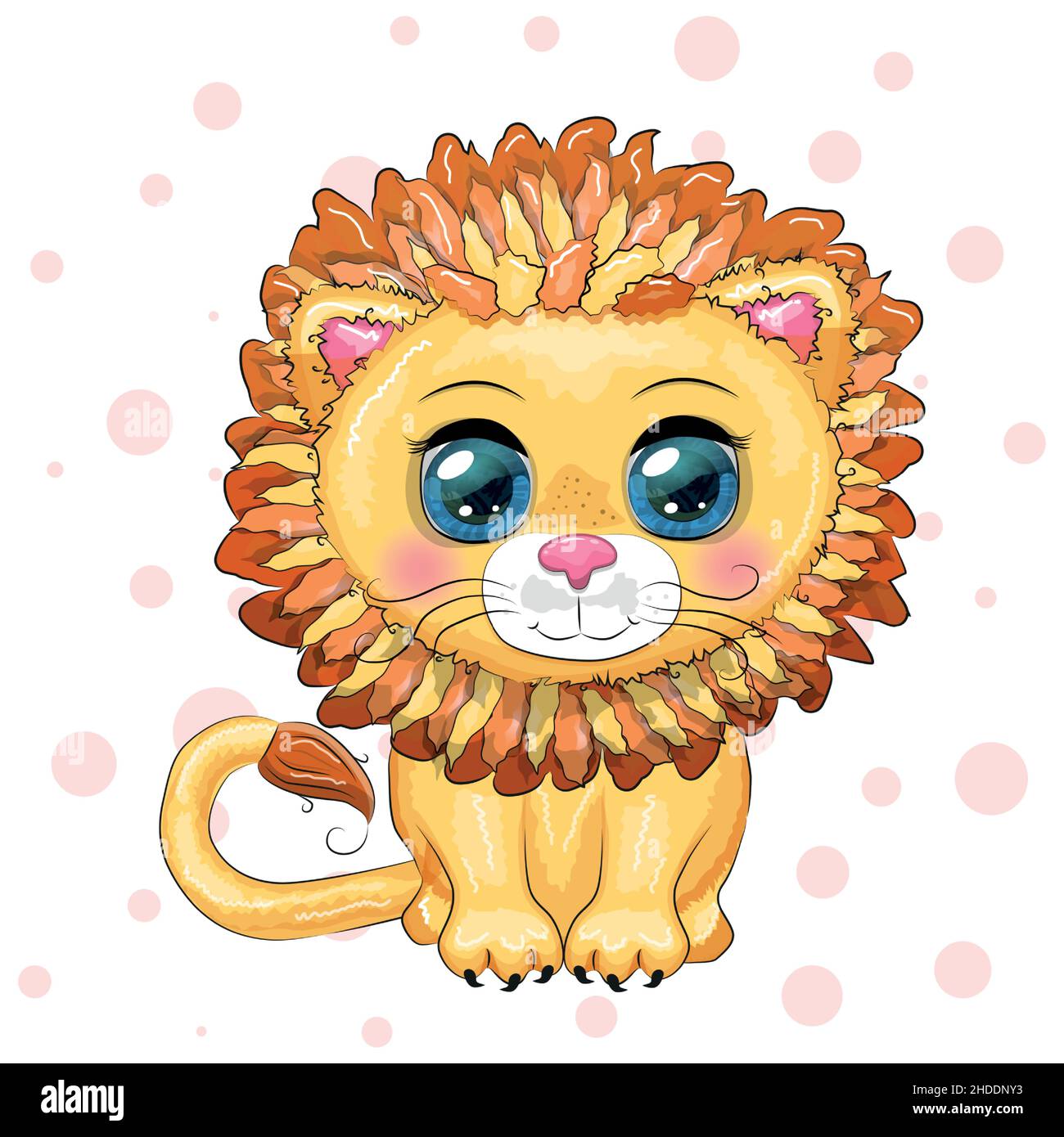 Cartoon lion with expressive eyes. Wild animals, character, childish ...