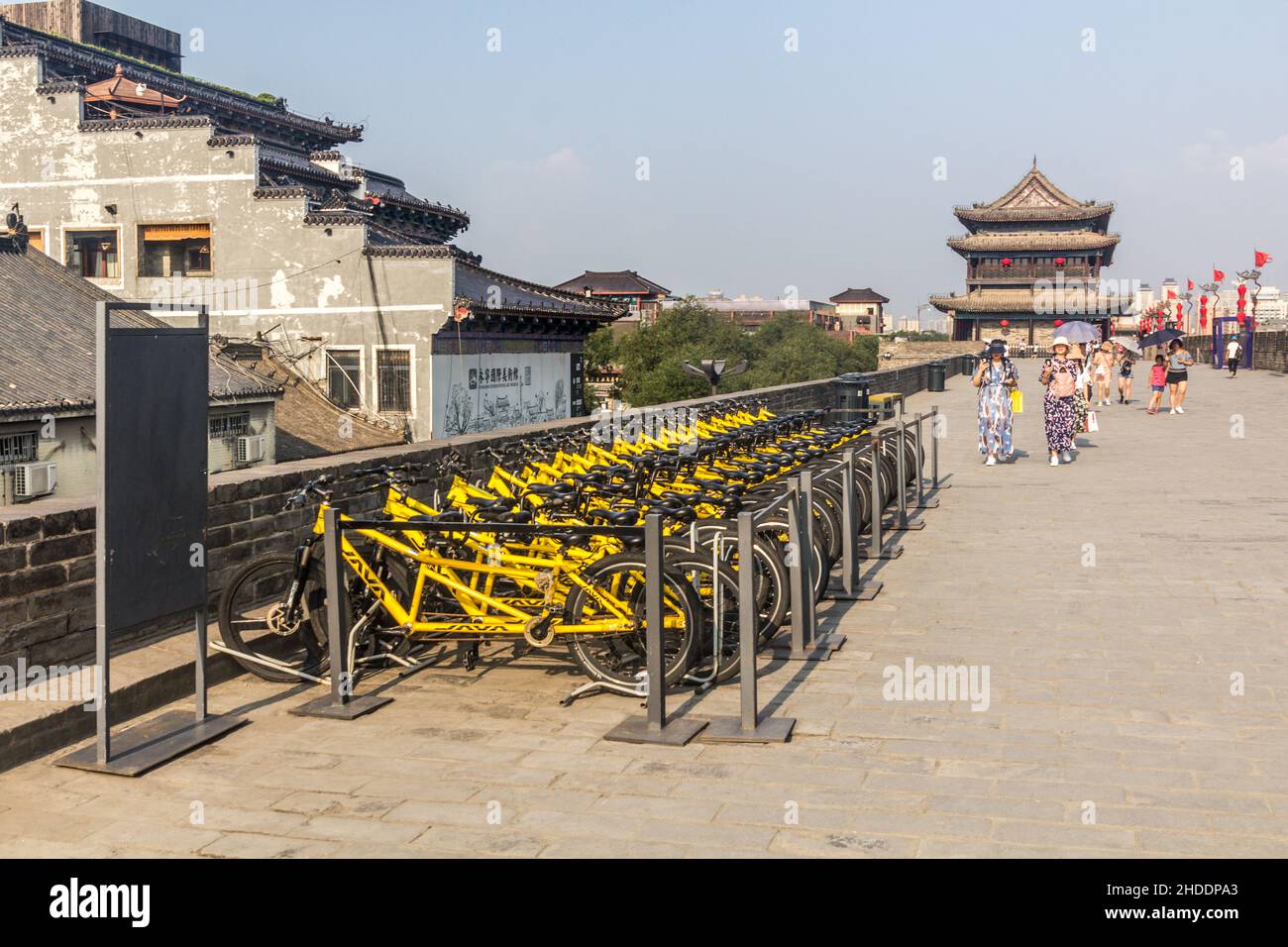 XI'AN, CHINA - AUGUST 3, 2018: Bicycle rental at the City walls of Xi ...