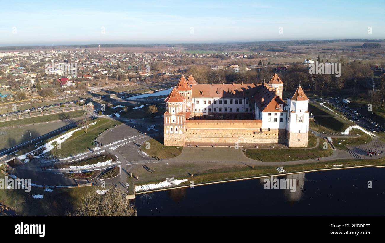 Aerial view of Medieval Castle in town Mir, Belarus Stock Photo - Alamy