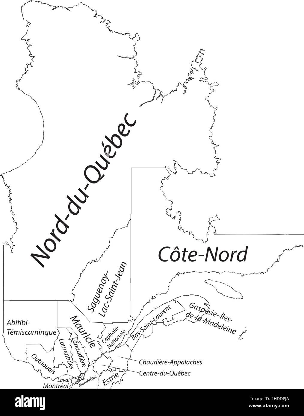 White flat vector administrative map of the regions of Canadian ...
