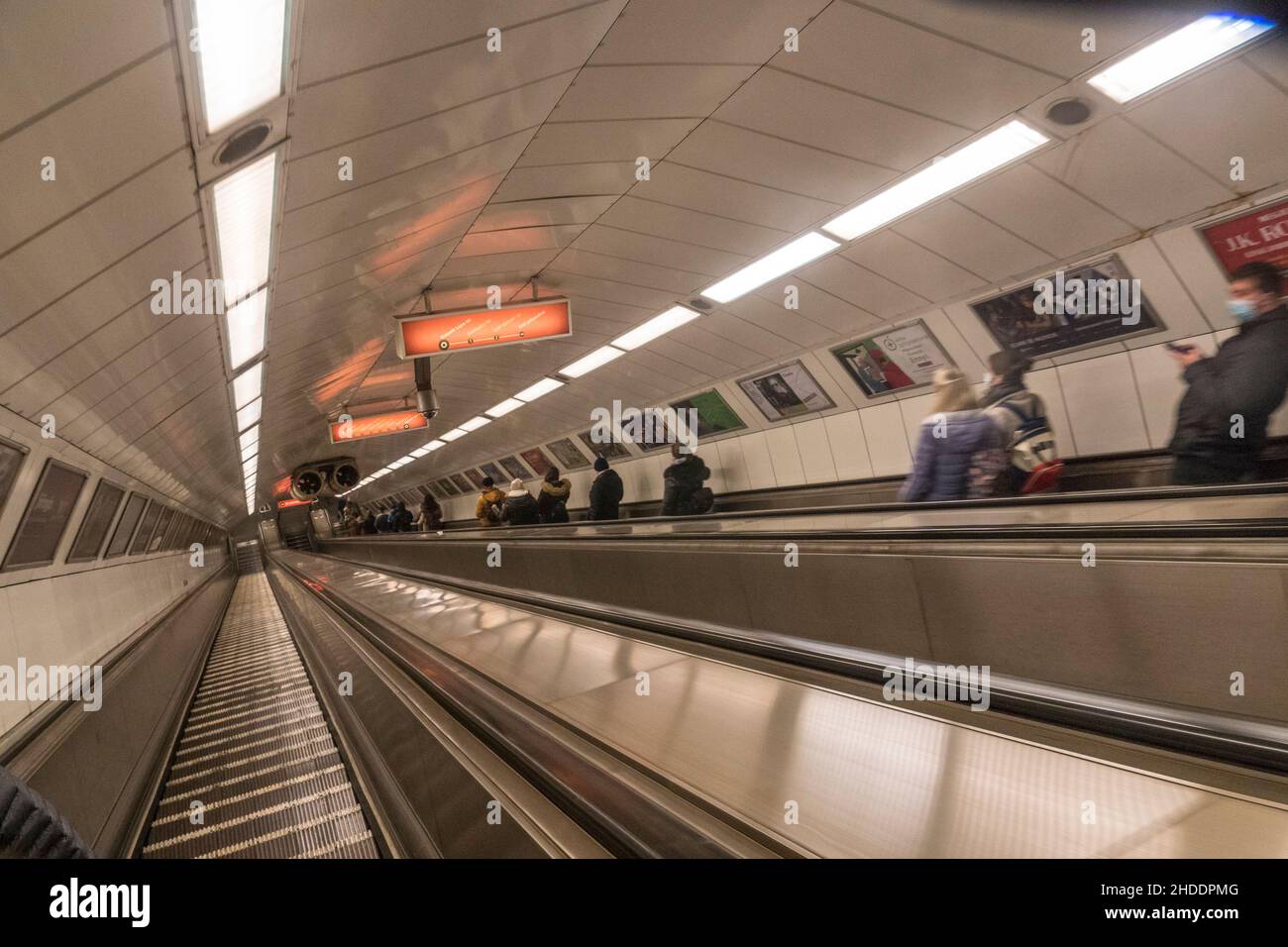 Budapest, Hungary. Long escalators leading to a metro station Stock ...