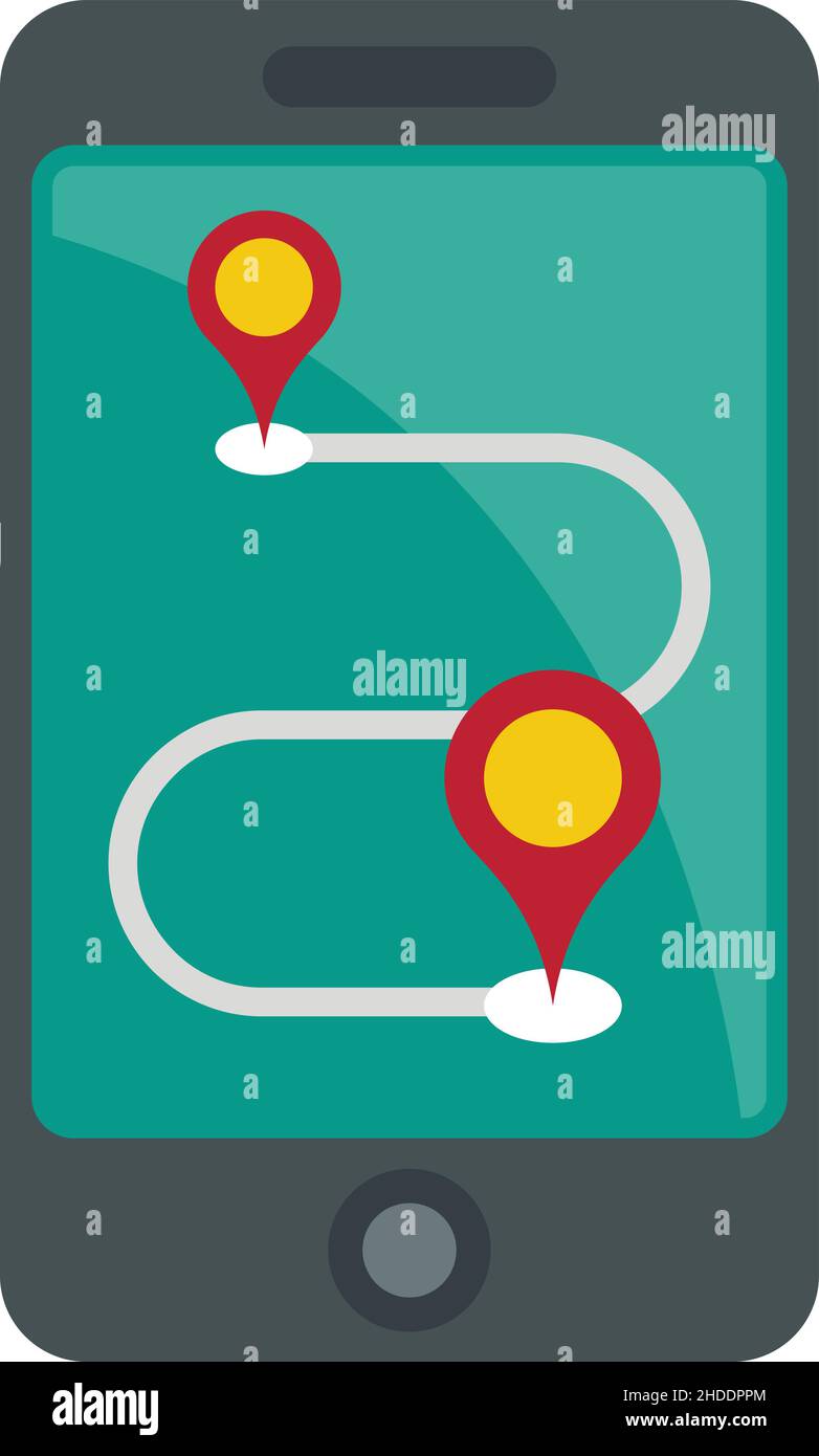 Running phone route icon. Flat illustration of Running phone route ...