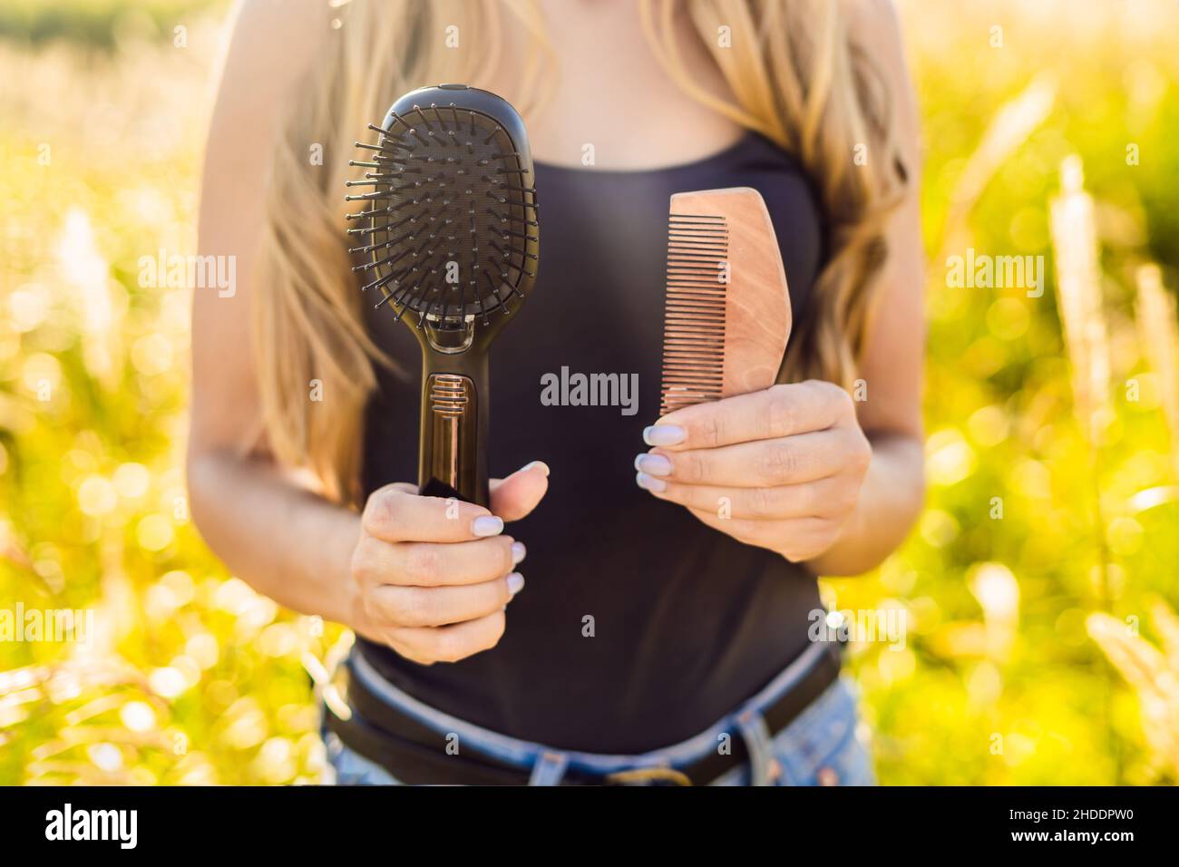 Zero waste concept. Use a wooden comb or plastic comb. Zero waste ...