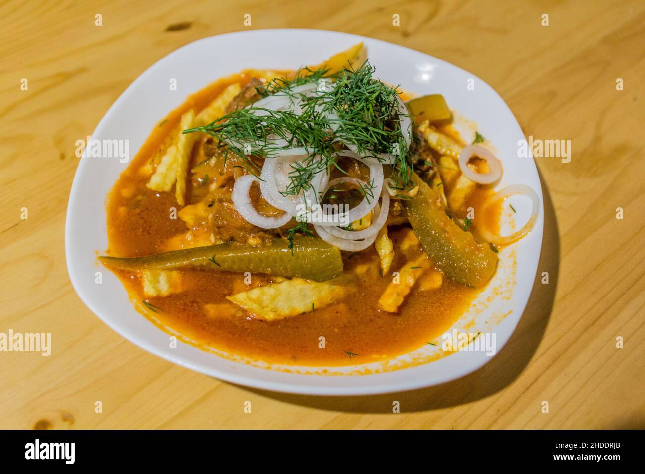 Azu, typical meal of Karakol in Kyrgyzstan, made of meat, potato, dill ...