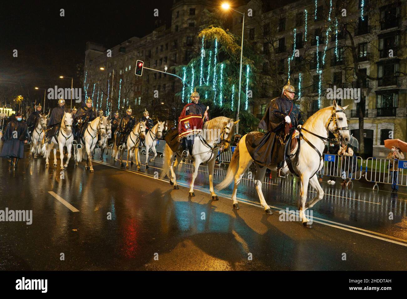 Madrid, Spain. 05th Jan, 2022. Policemen on horseback parade during the ...
