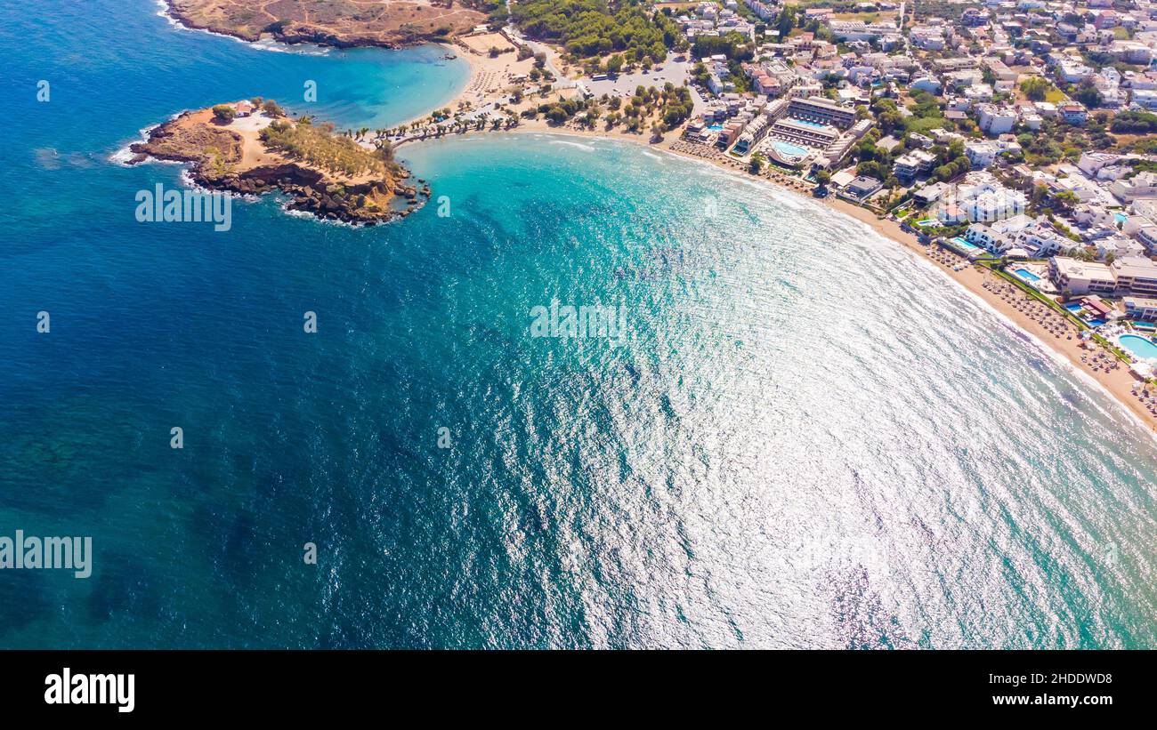 Panoramic aerial view from above of the city of Chania, Crete island ...