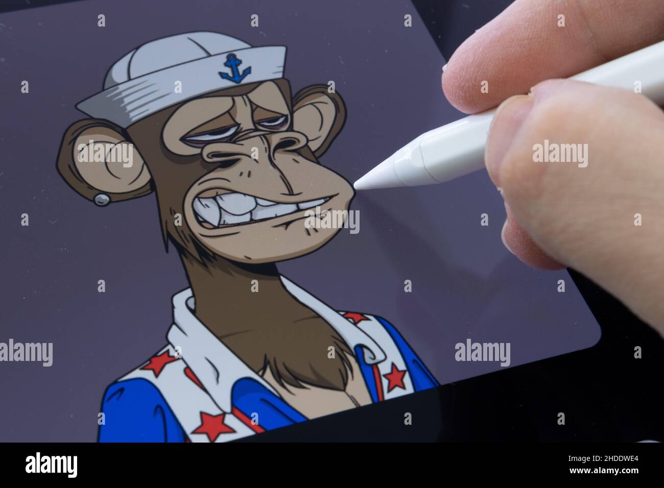 BORED APE NFT digital art seen on mobile screen. Bored Ape Yacht Club ...