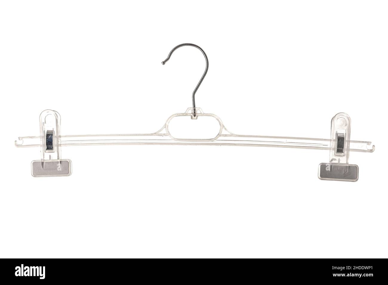 White transparent plastic hanger for clothes isolated on white ...