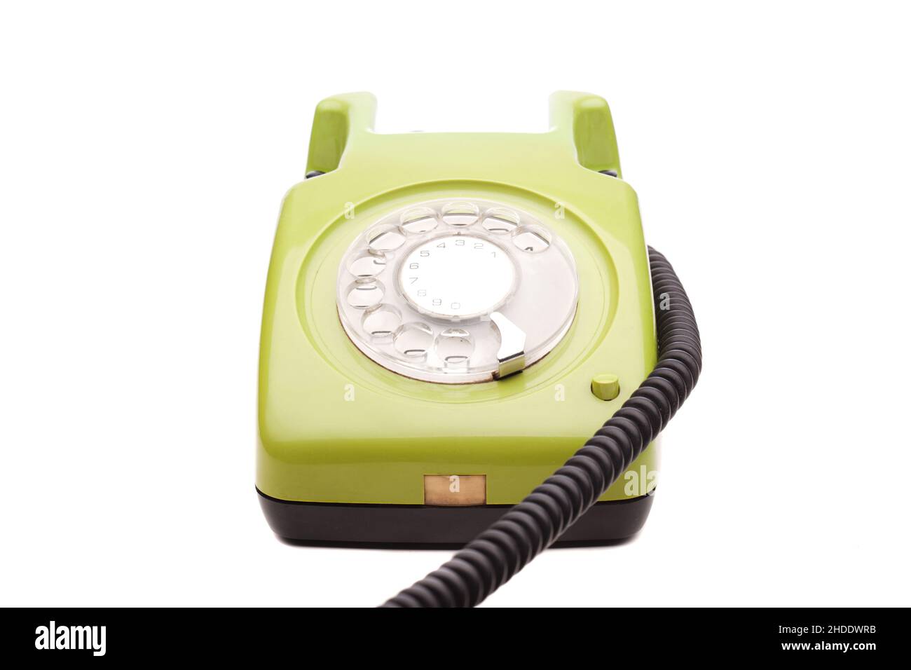 Green telephone retro style on white background. Vintage phone handset ...