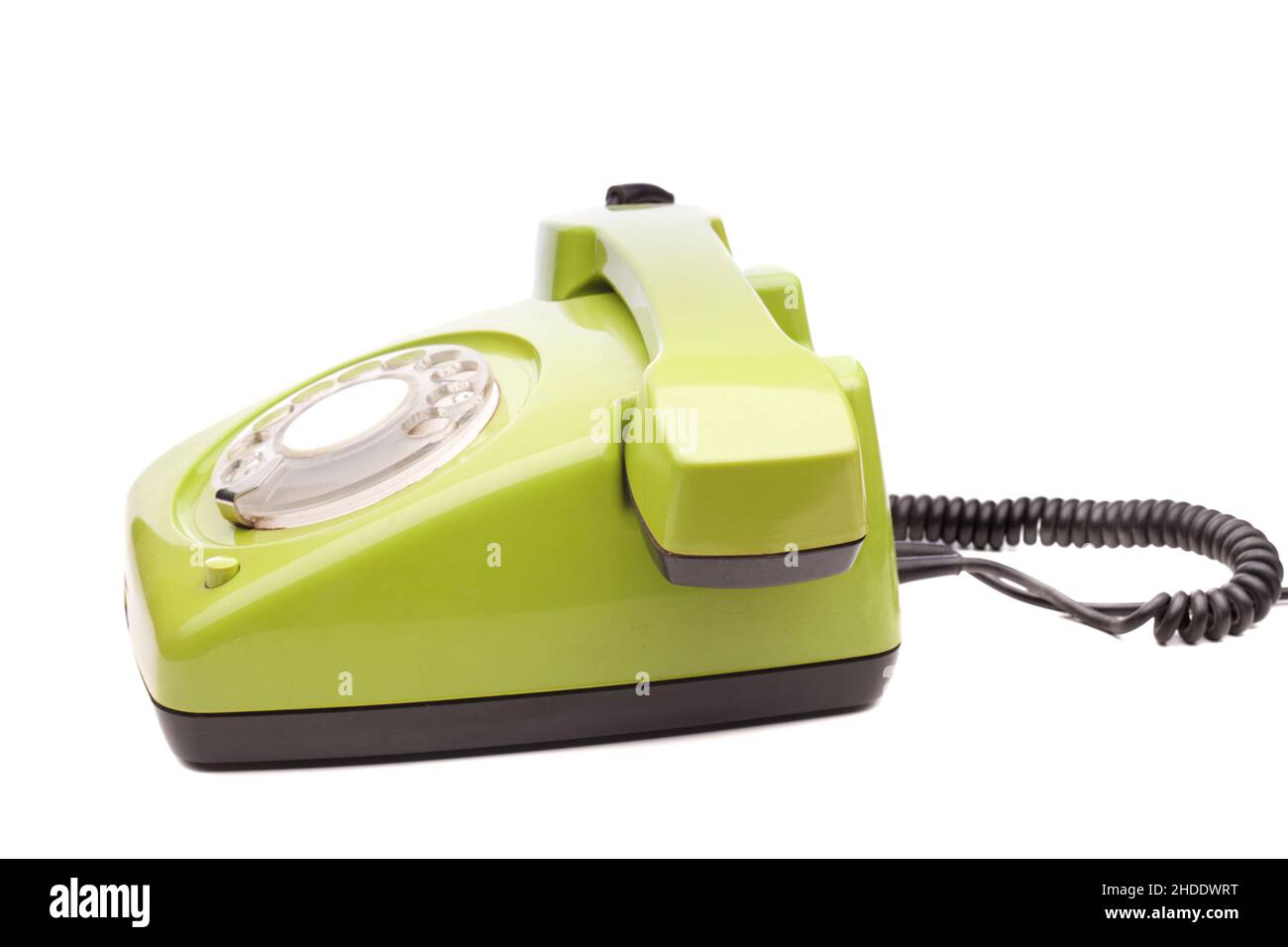 Green telephone retro style on white background. Vintage phone handset ...