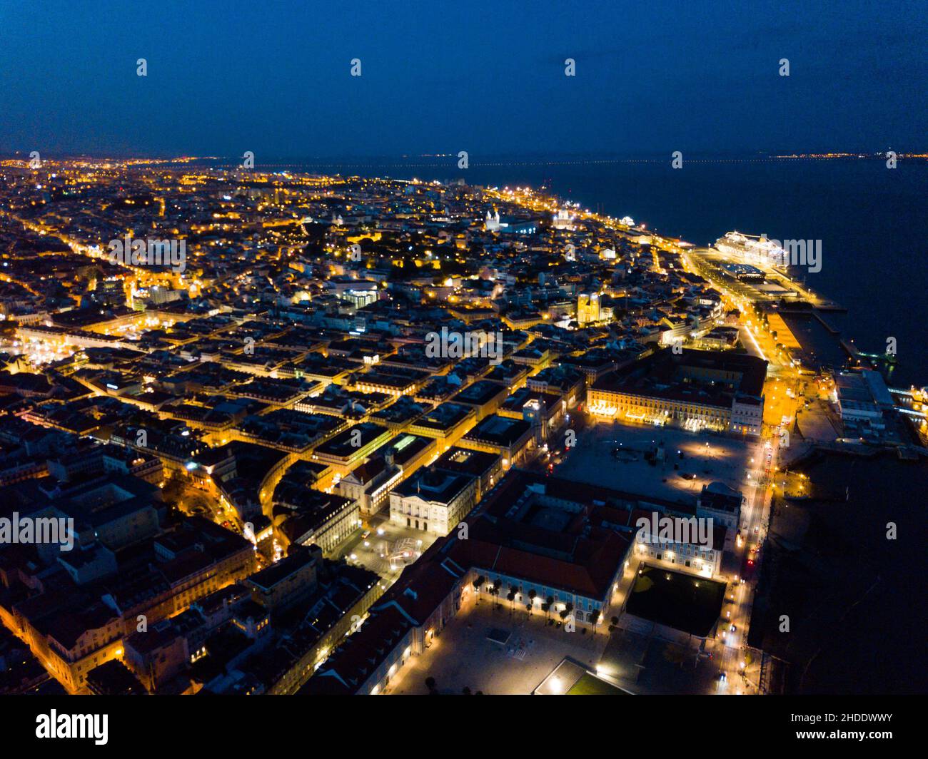 Night aerial view of downtown of Lisbon Stock Photo - Alamy