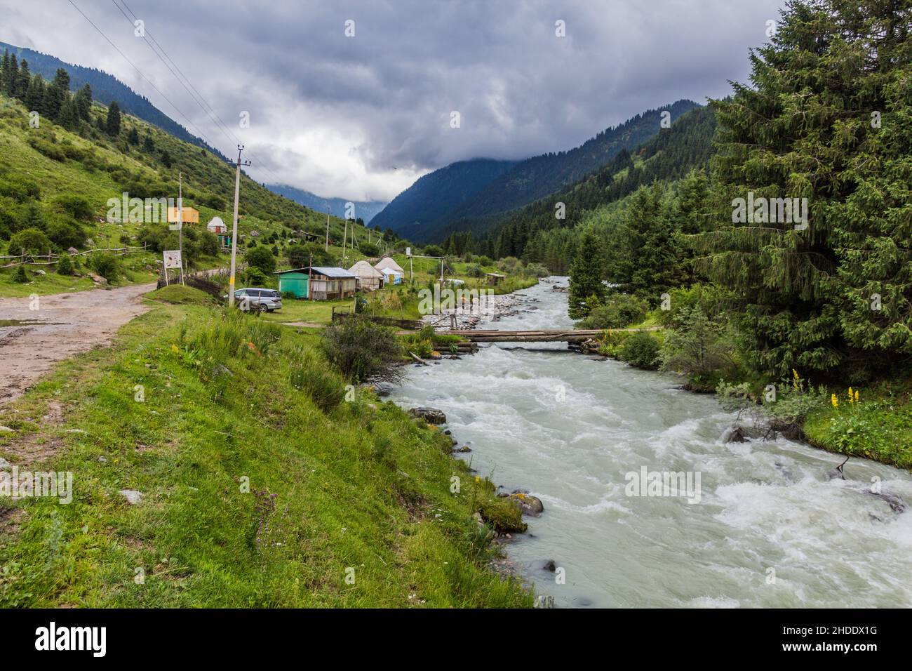 Village in Karakol river valley in Kyrgyzstan Stock Photo - Alamy