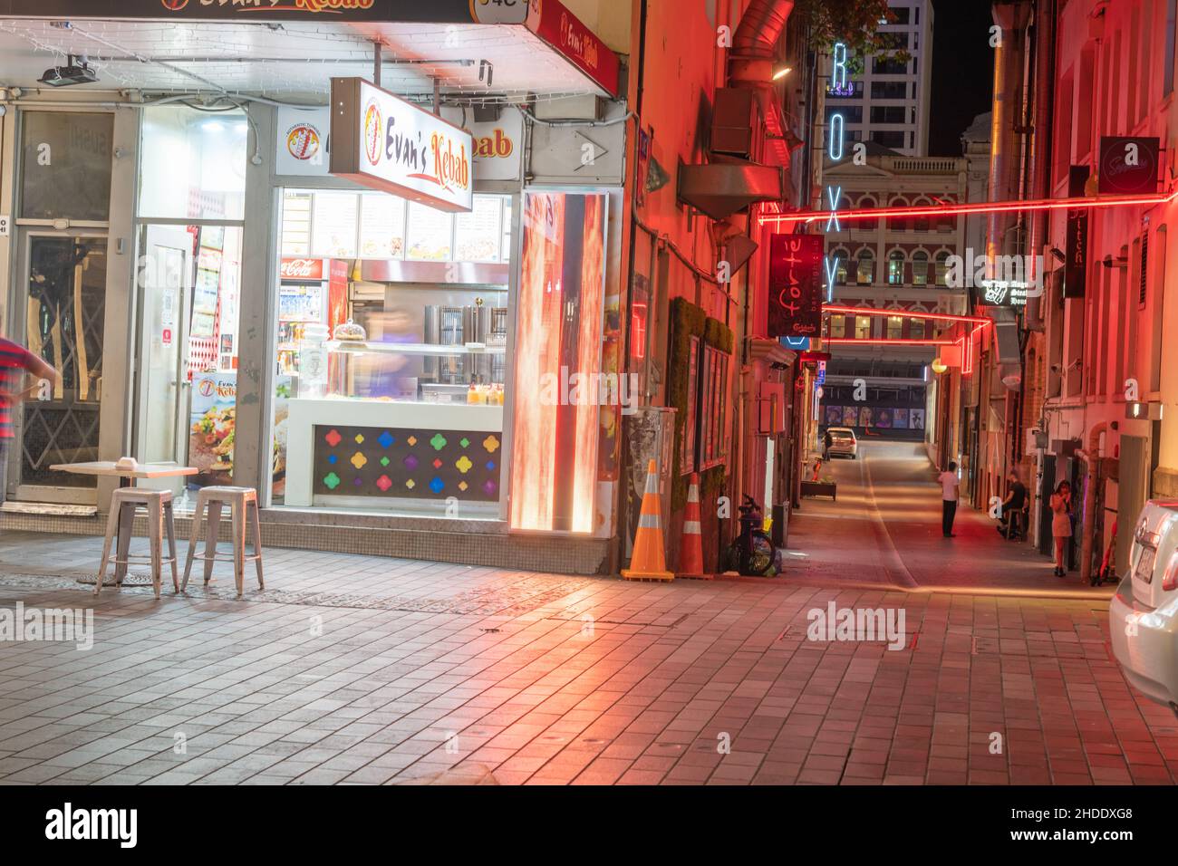 Auckland New Zealand - December 25 2021; City lane with red strip ...