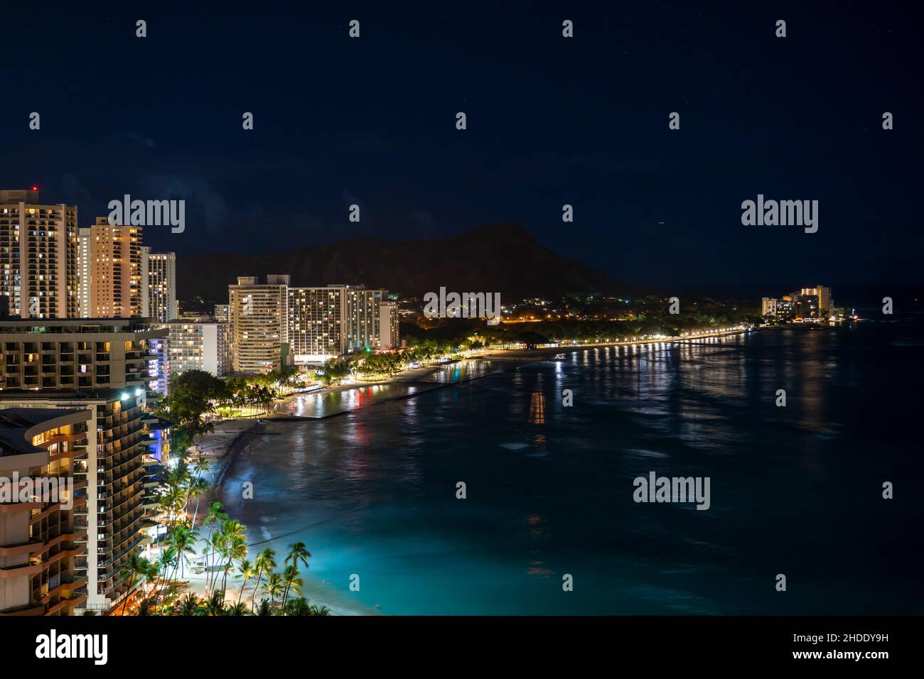 The view of Waikiki Beach at night in Oahu, Hawaii Stock Photo - Alamy