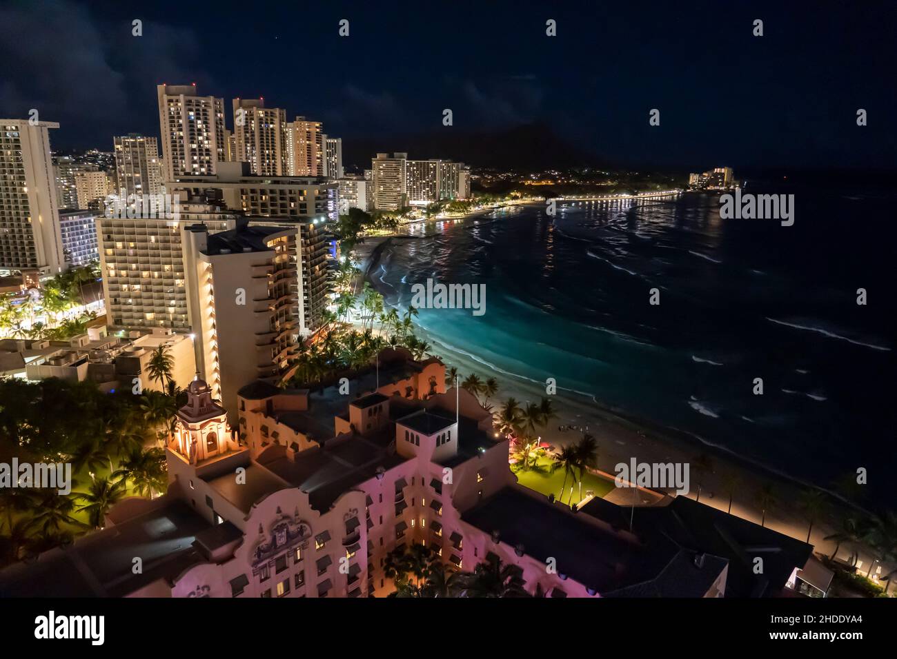 The view of Waikiki Beach at night in Oahu, Hawaii Stock Photo - Alamy