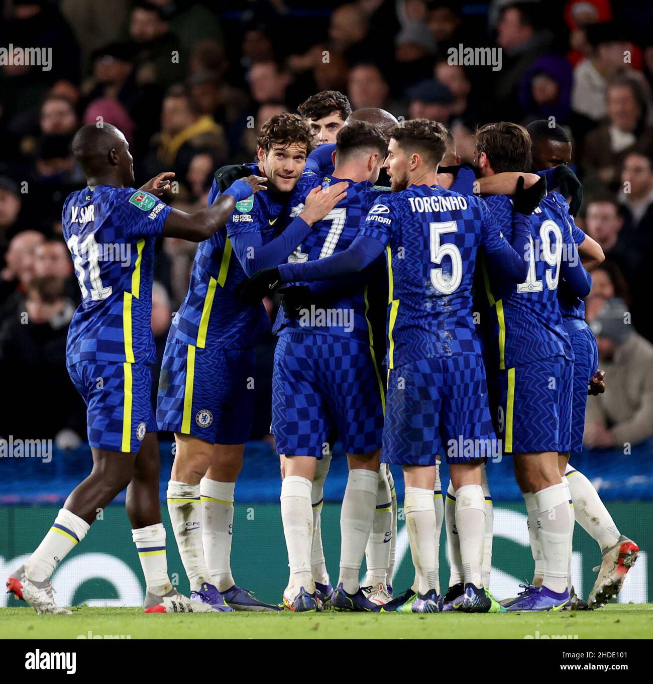 London, Britain. 5th Jan, 2022. Chelsea's players celebrate their ...
