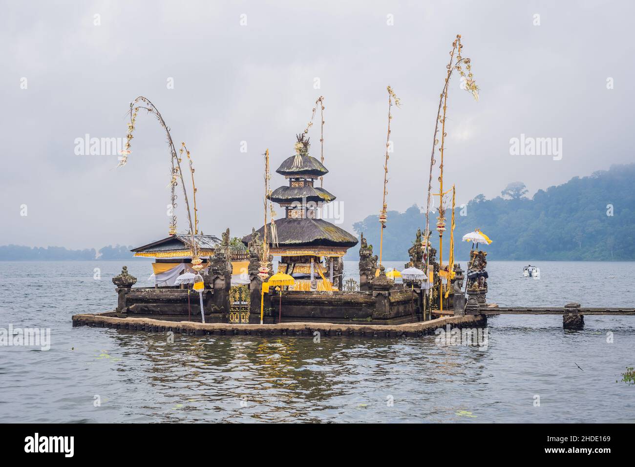 Pura Ulun Danu Bratan, Bali. Hindu temple surrounded by flowers on ...