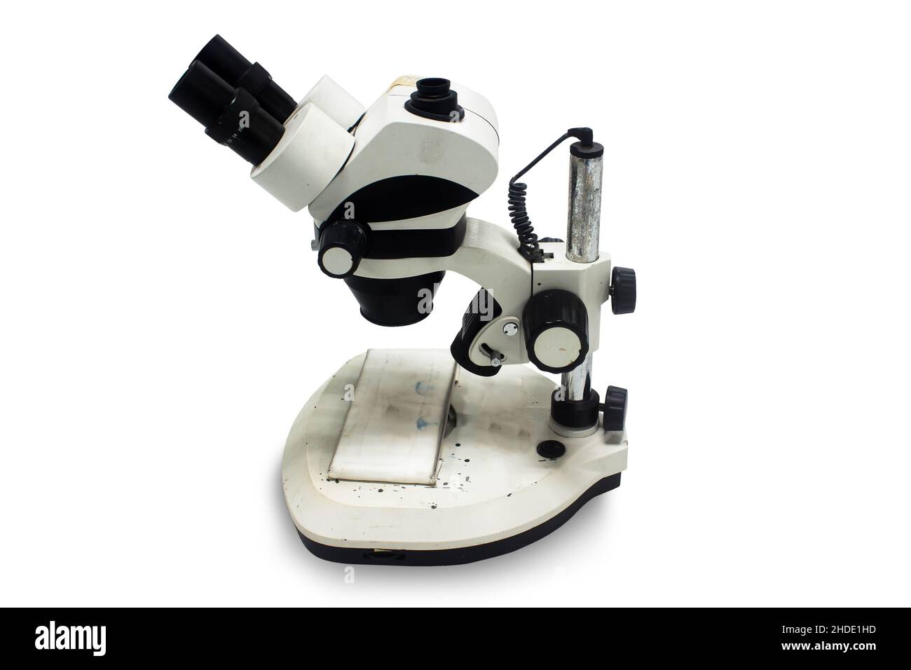 Microscope isolated on white background.Closeup of Scientific ...