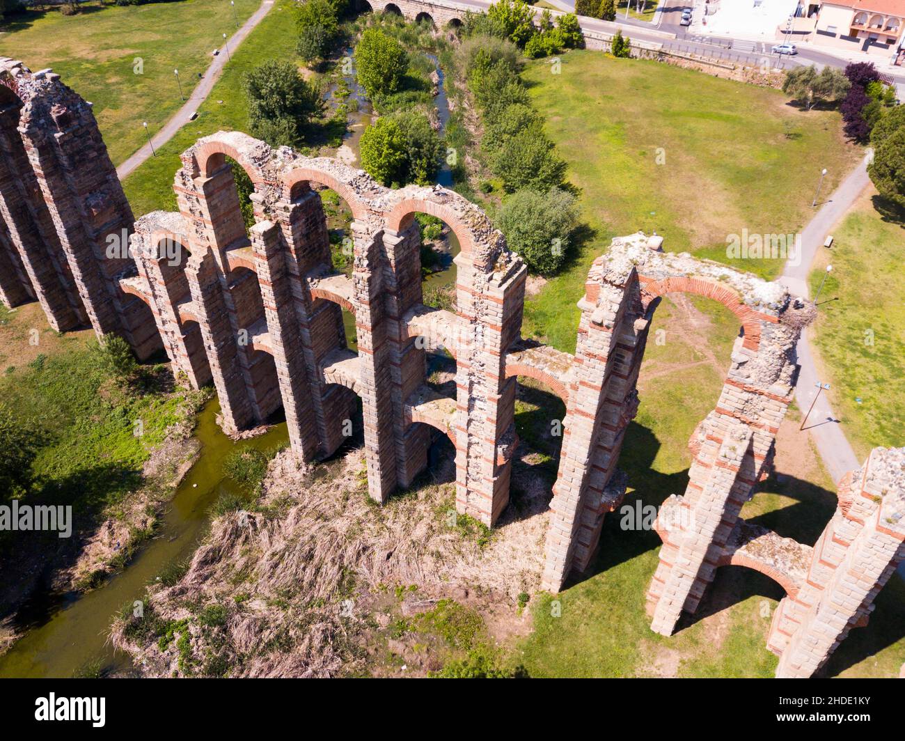 Famous landmark in Merida - Aqueduct of the Miracles, Spain Stock Photo ...