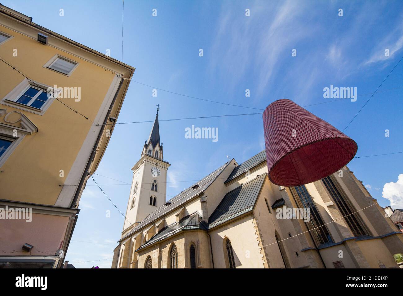 Picture of a typical Austrian Catholic church with its clocktower, the ...