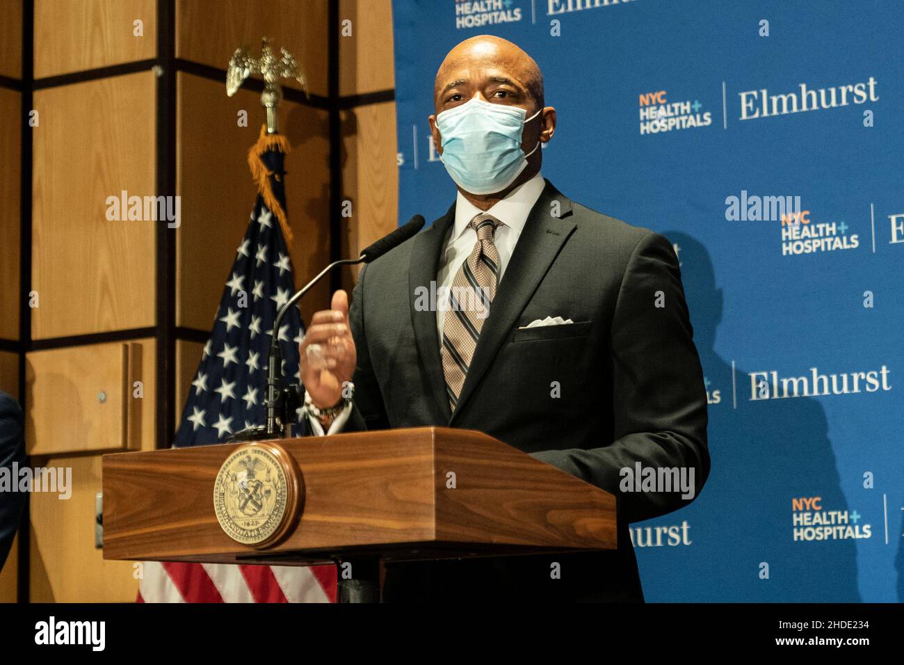 New York, NY - January 5, 2022: Mayor Eric Adams makes an announcement ...