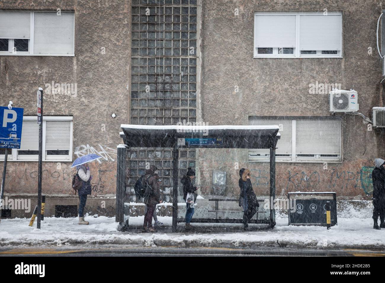 Picture of a belgrade street covered in snow during a snowstorm of ...
