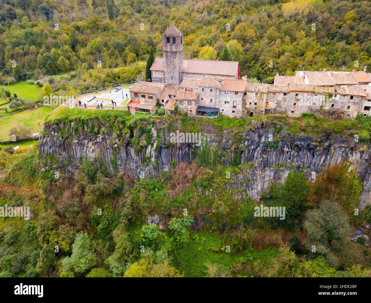 Aerial view of Castellfollit de la Roca, Catalonia, Spain Stock Photo ...