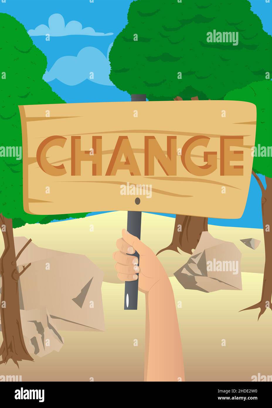 Hand holding banner with Change text. Changing work job life changes ...