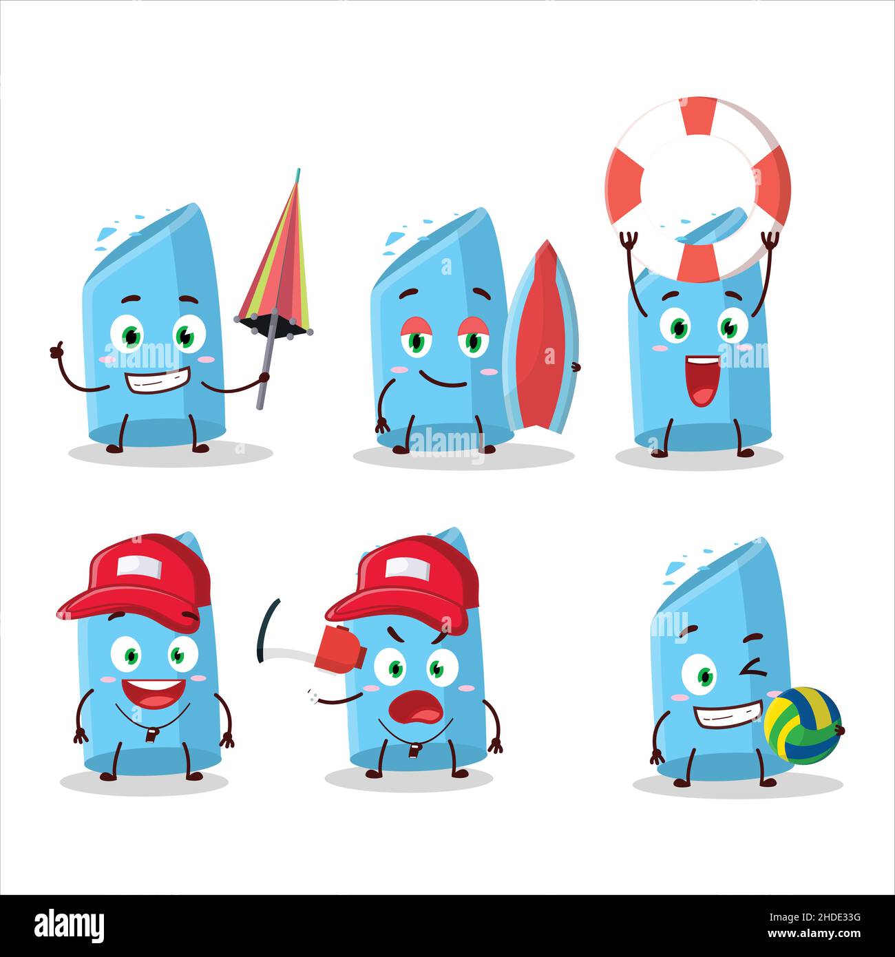 Happy Face blue chalk cartoon character playing on a beach. Vector ...