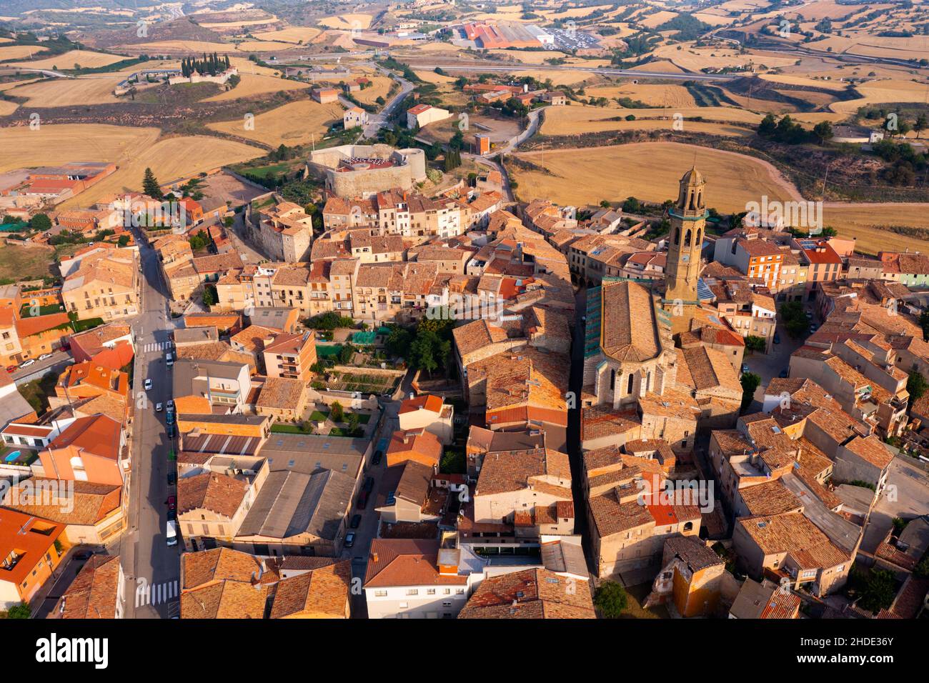 View from drone of spanish city Calaf Stock Photo - Alamy