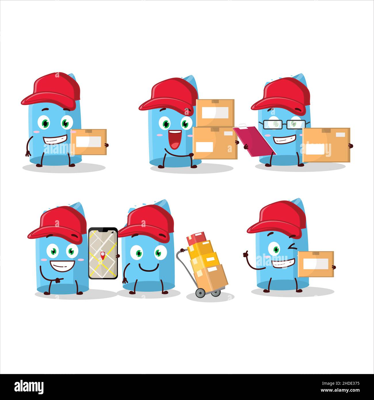 Cartoon character design of blue chalk working as a courier. Vector ...