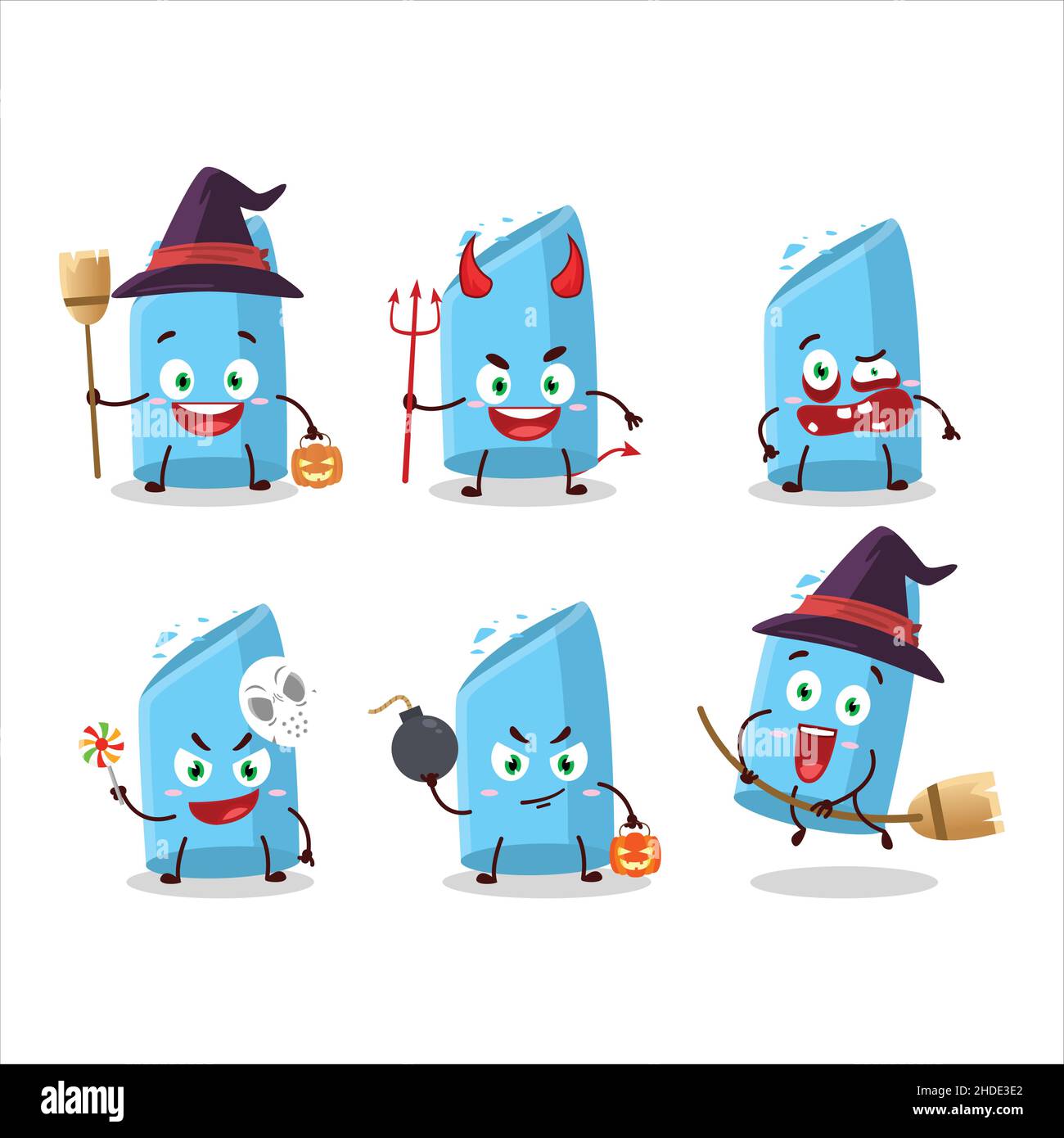 Halloween expression emoticons with cartoon character of blue chalk ...