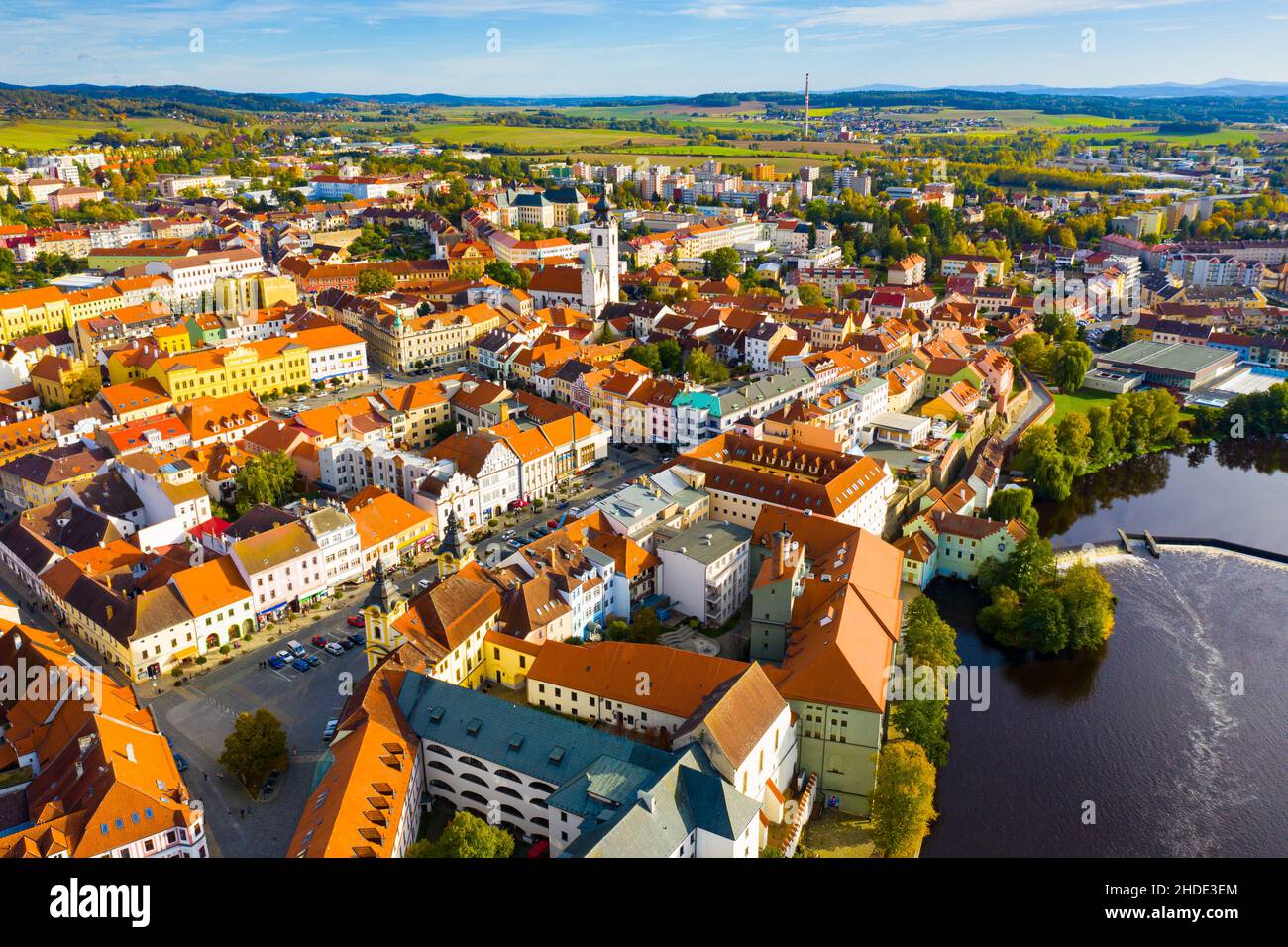 Panoramic view from the drone on the city Pisek Stock Photo - Alamy