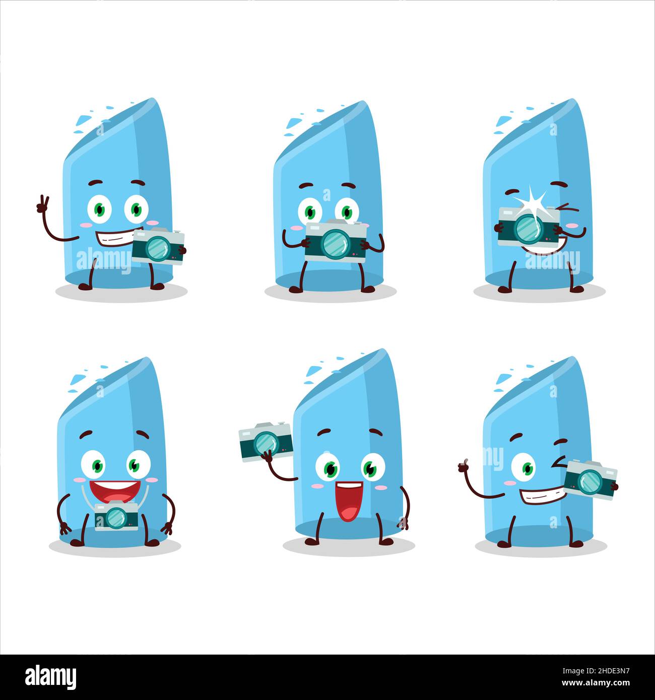 Photographer profession emoticon with blue chalk cartoon character ...