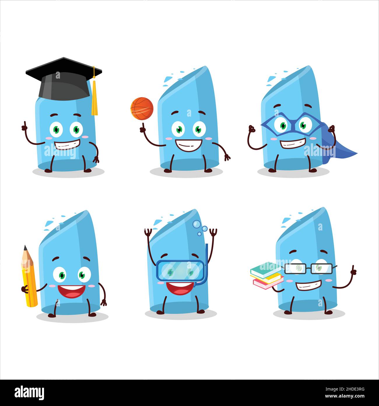 School student of blue chalk cartoon character with various expressions ...