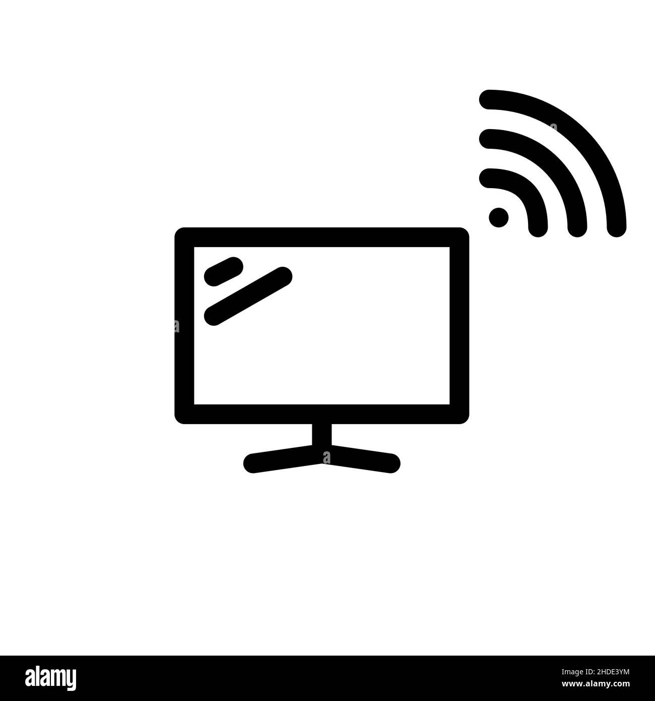 Smart TV set with wireless connection. Minimal line art pixel perfect ...