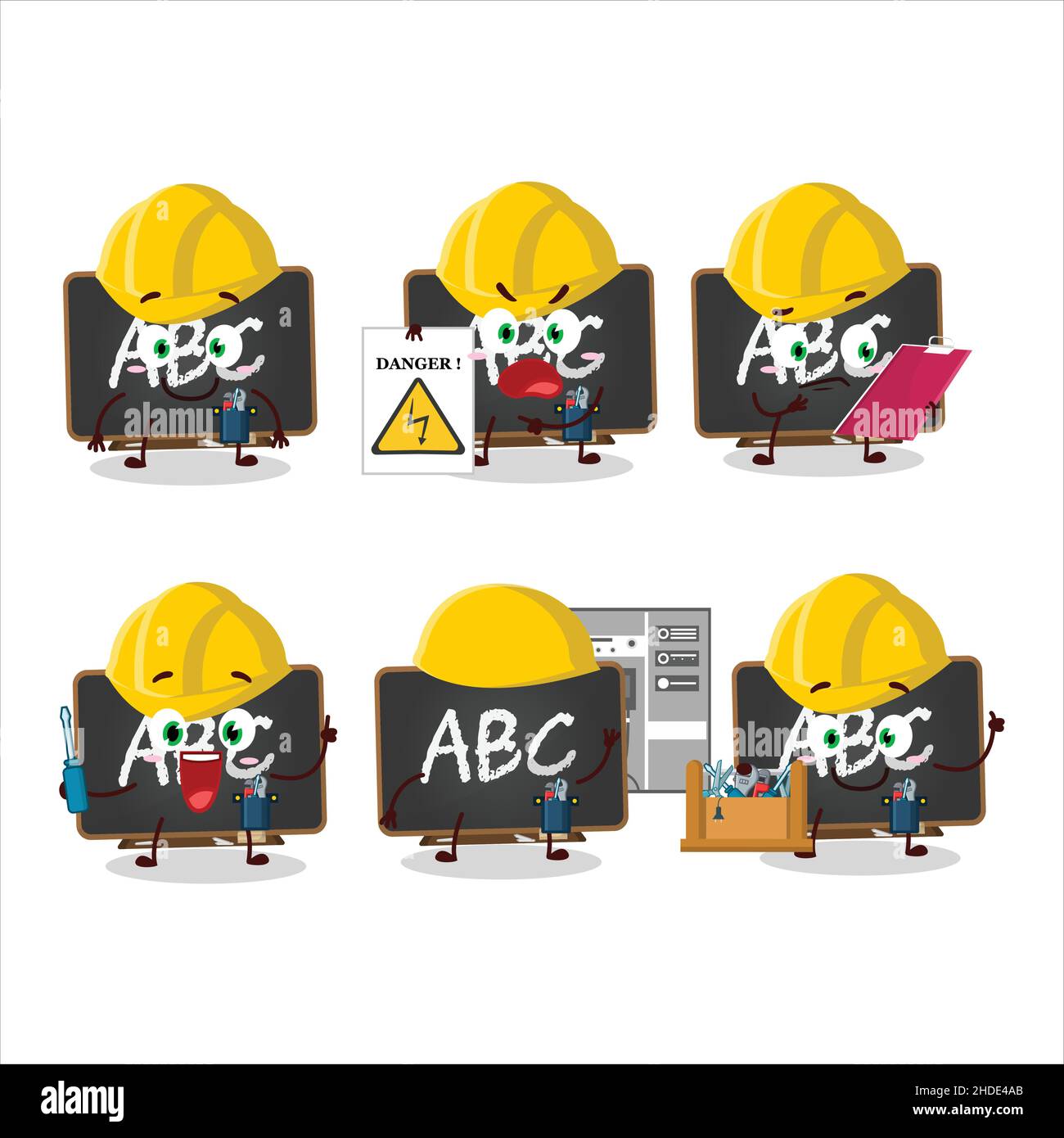 Professional Lineman chalkboard cartoon character with tools. Vector ...