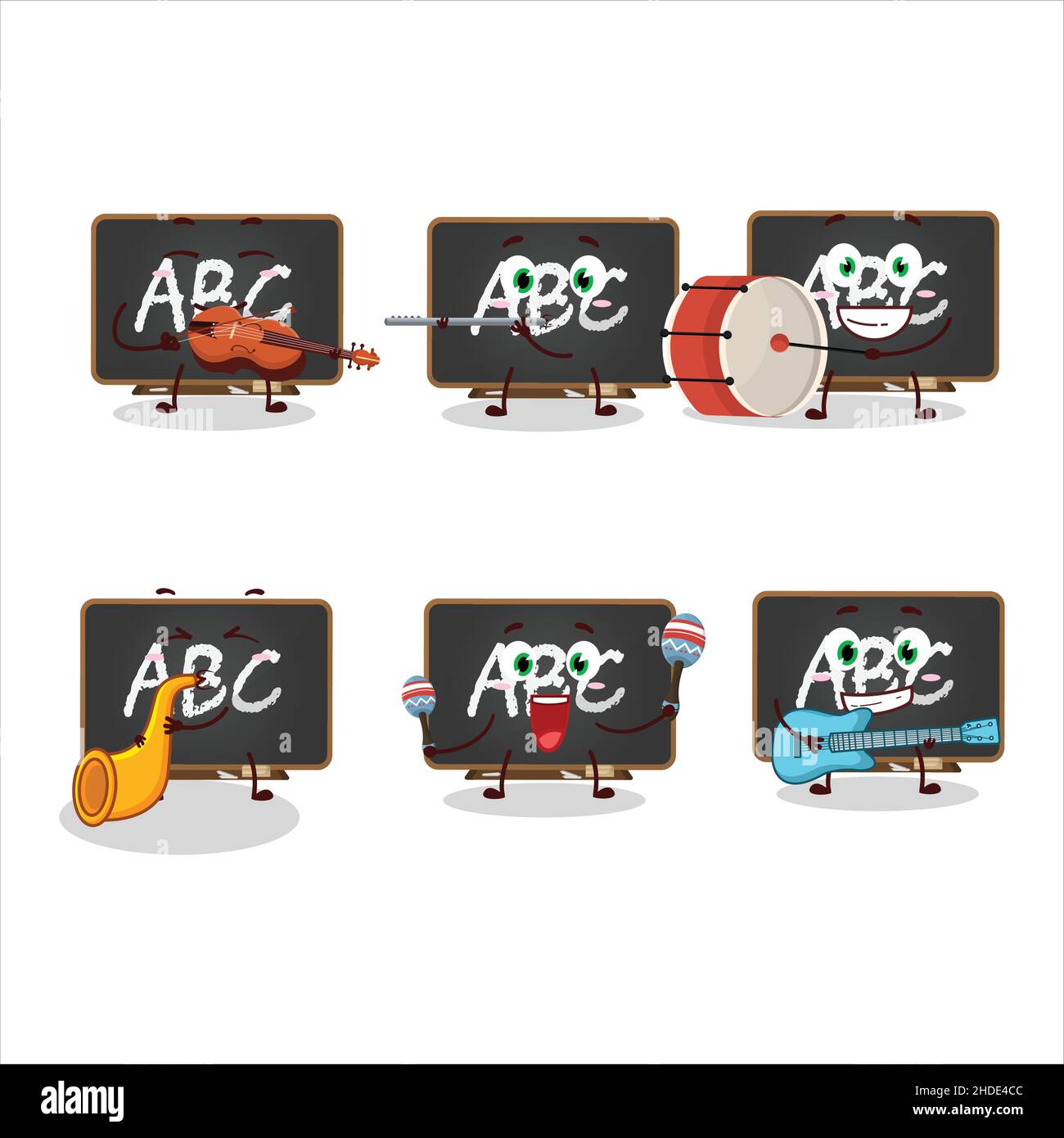 Cartoon character of chalkboard playing some musical instruments ...