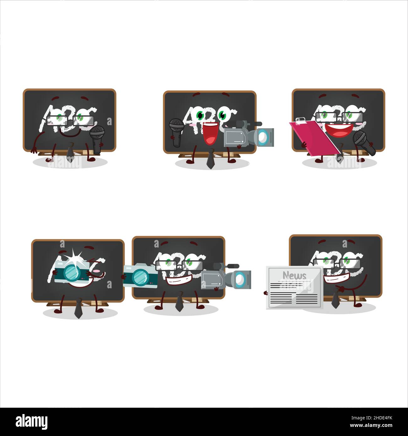 Character reporter chalkboard cute mascot with microphone. Vector ...
