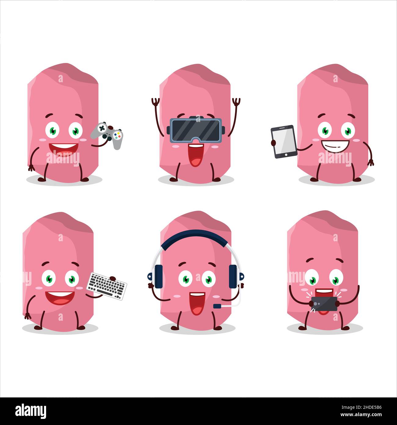 Pink Chalk cartoon character are playing games with various cute ...