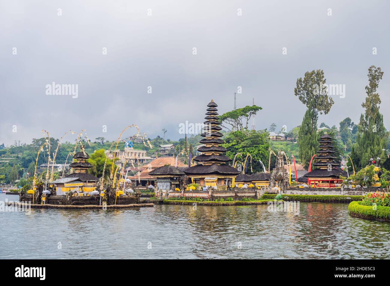 Pura Ulun Danu Bratan, Bali. Hindu temple surrounded by flowers on ...