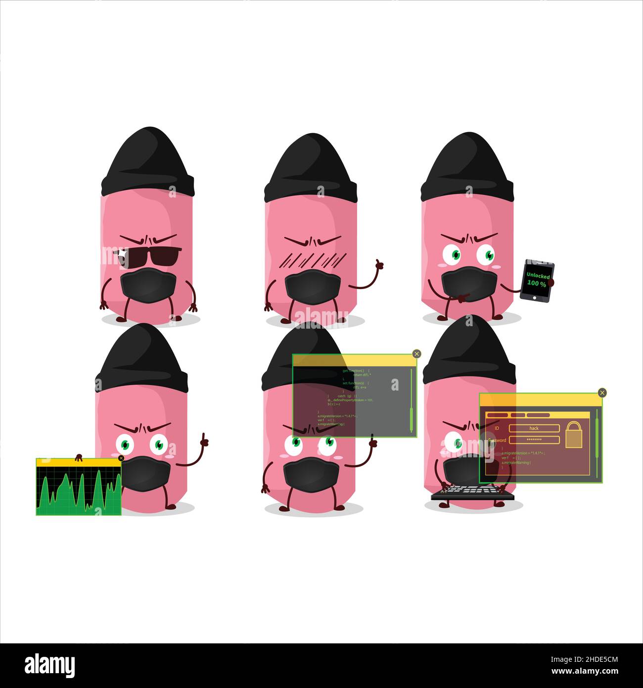 A Hacker pink chalk character mascot with. Vector illustration Stock ...