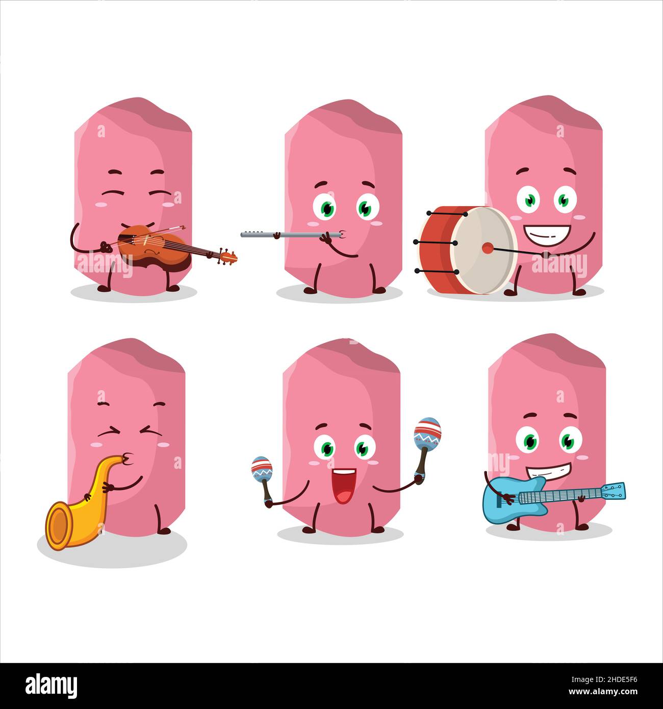 Cartoon character of pink chalk playing some musical instruments ...