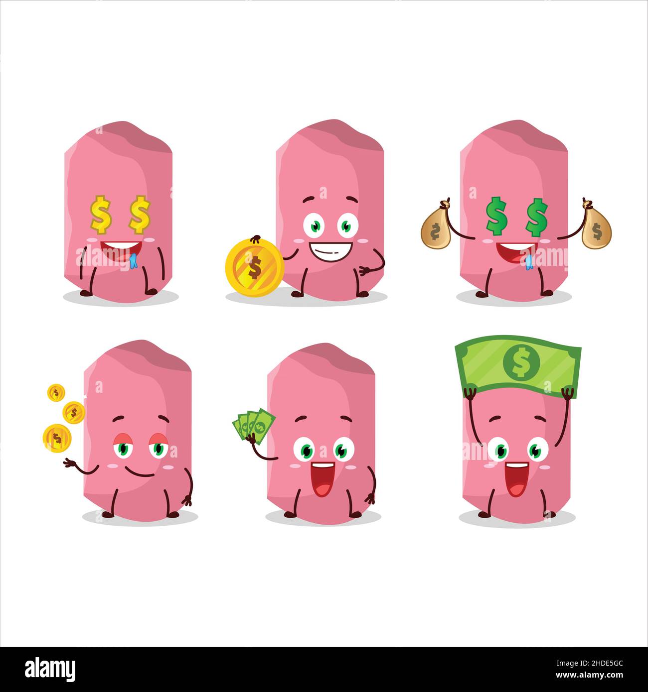 Pink chalk cartoon character with cute emoticon bring money. Vector ...