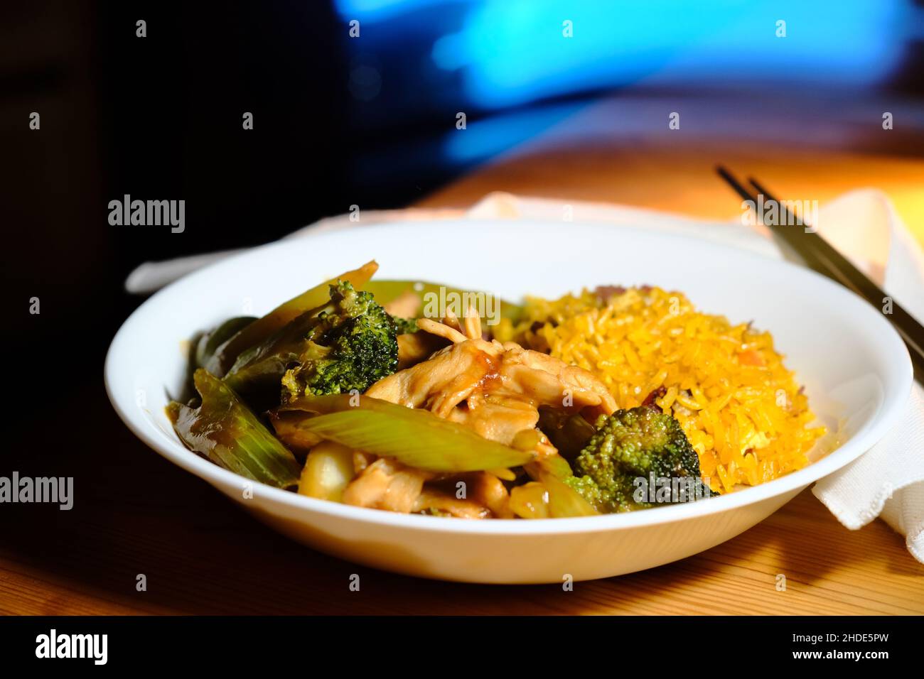 Chinese szechuan garlic chicken combo with pork fried rice Stock Photo ...
