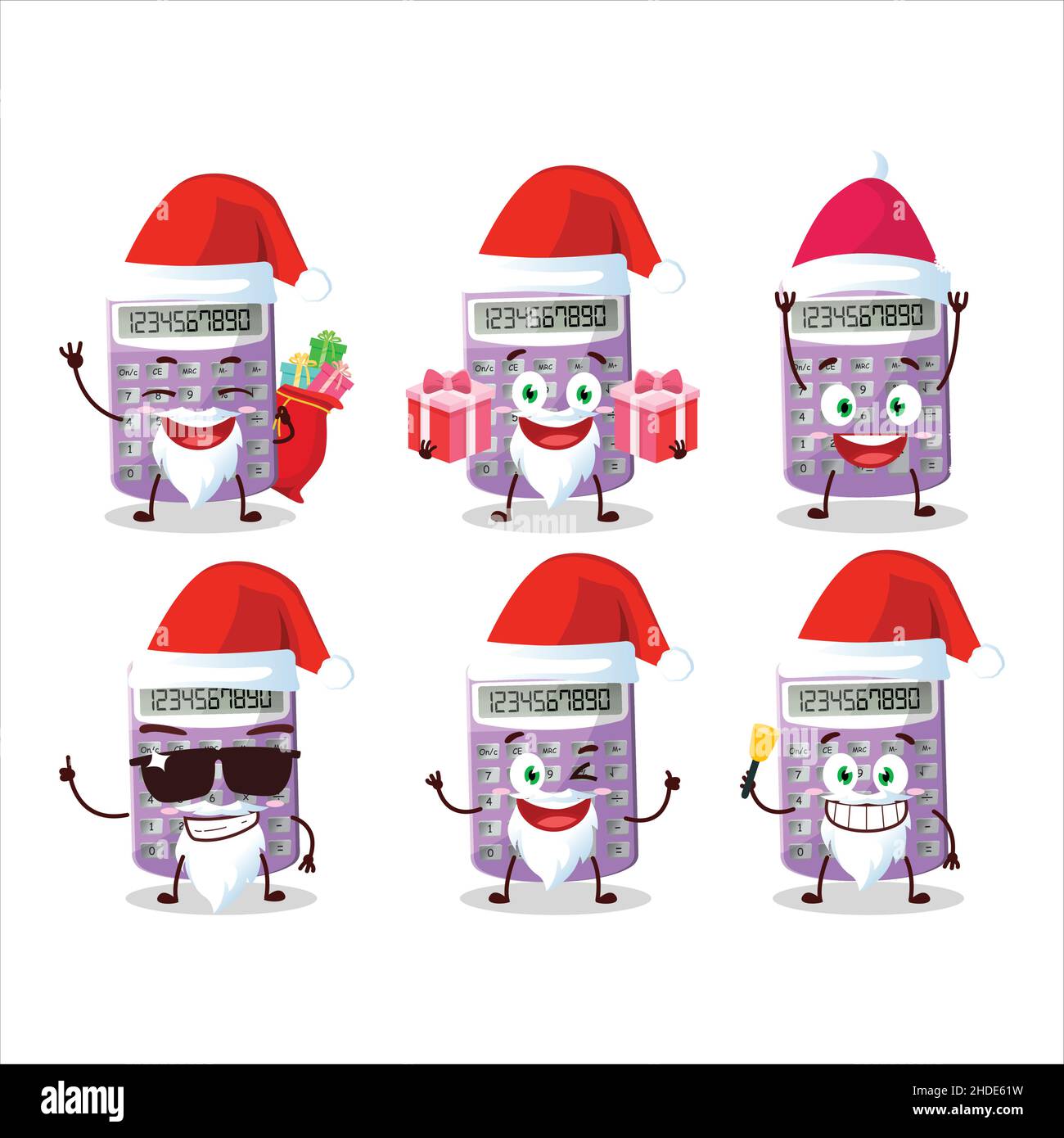 Santa Claus emoticons with purple calculator cartoon character. Vector ...