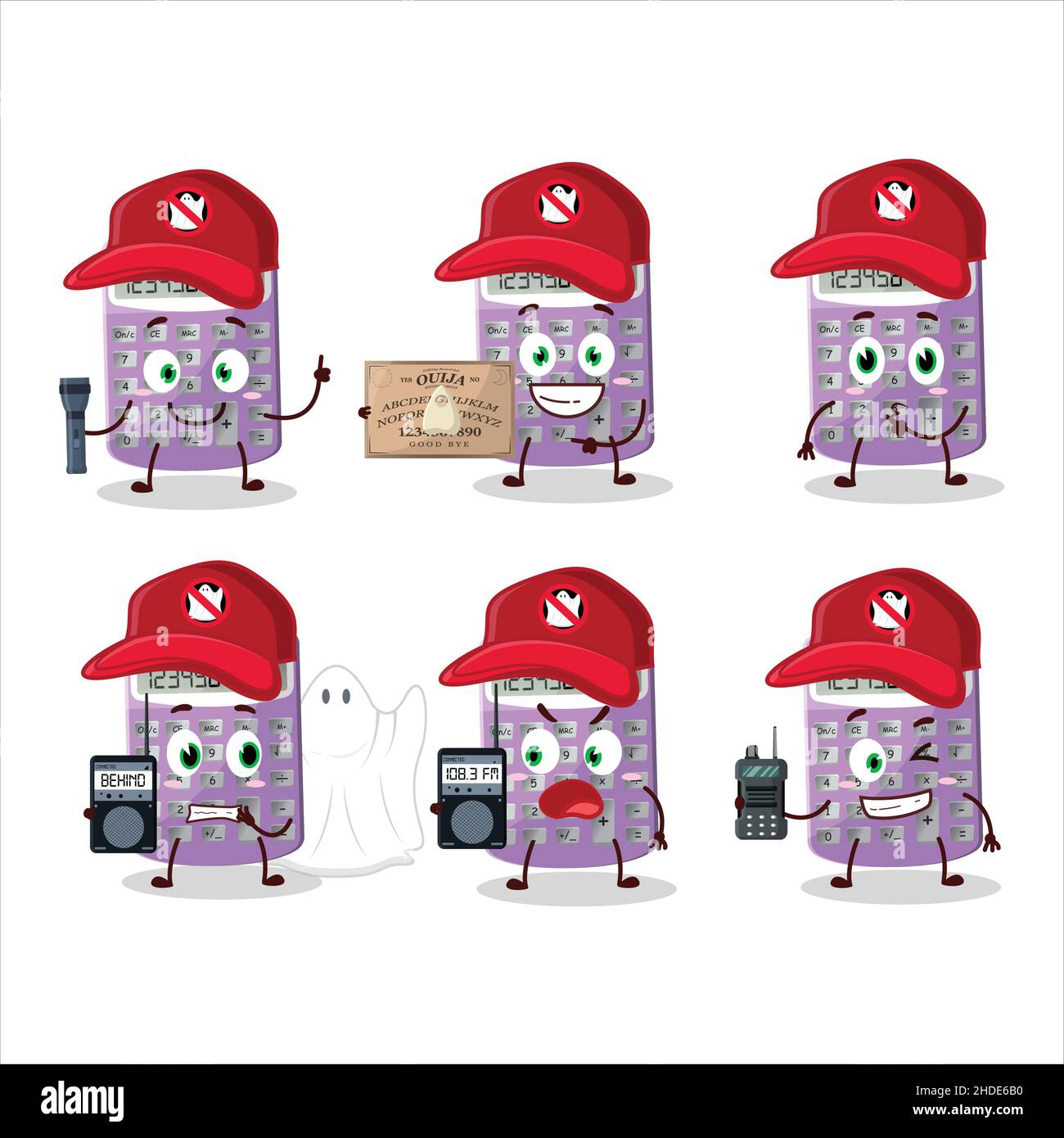 Ghost hunter cartoon purple calculator character using camera. Vector ...